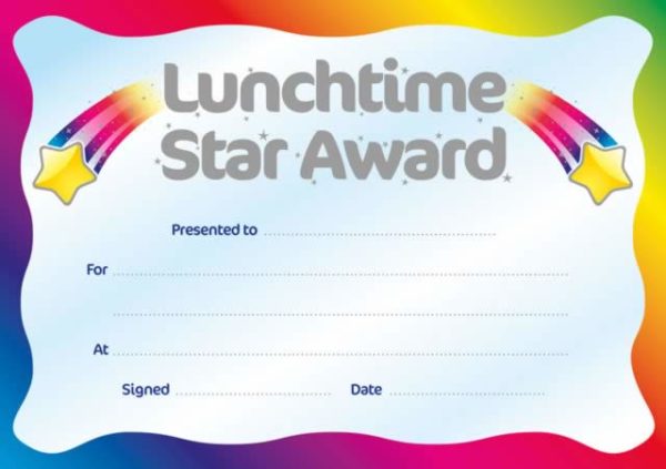 Metallic 'Lunchtime Star Award' Certificate - School Merit Stickers