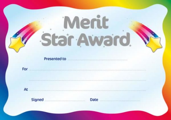 Metallic 'Merit Star Award' Certificate - School Merit Stickers