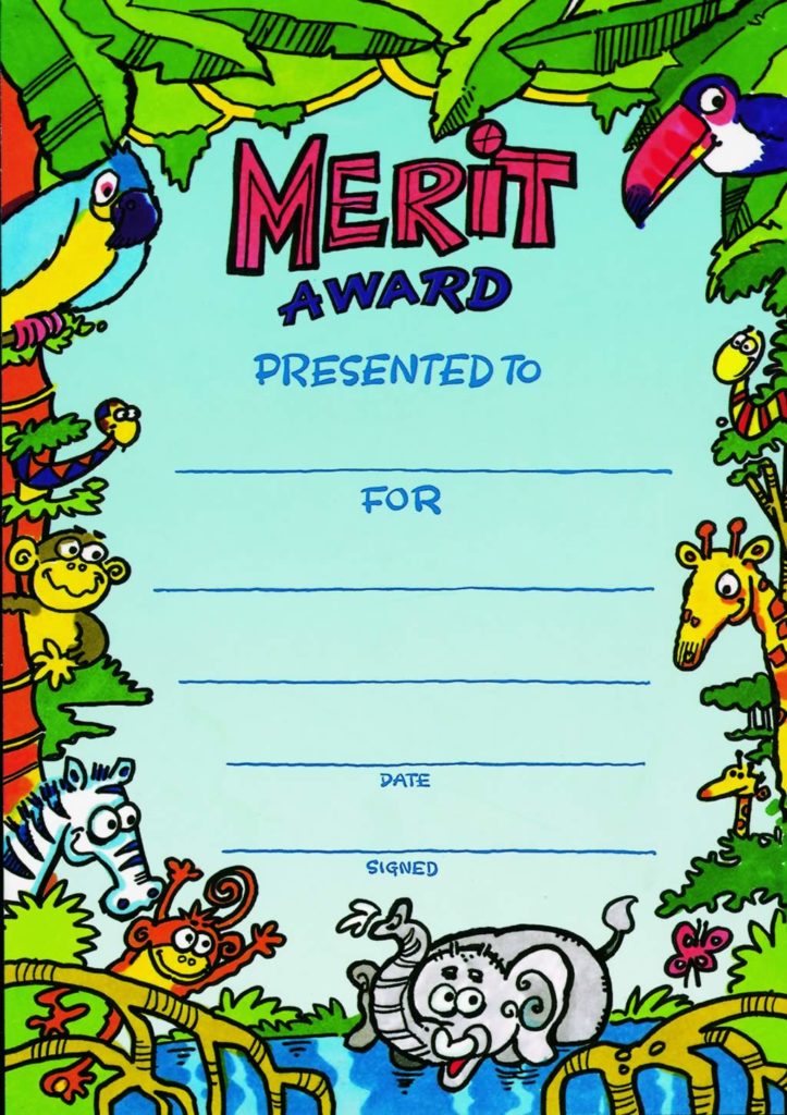 Merit Award' Jungle Certificate - School Merit Stickers