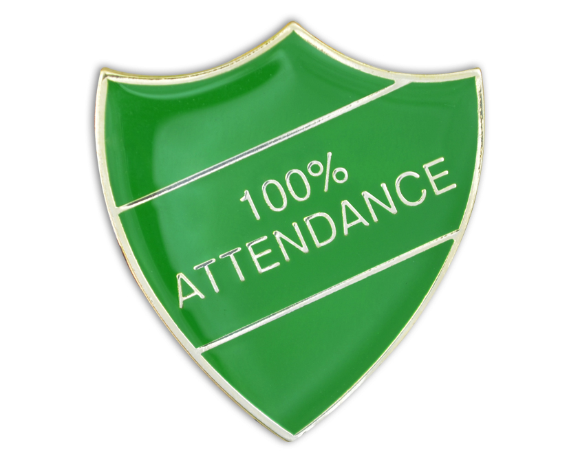 100% Attendance Green and Gold (Pack Of 5) - School Merit Stickers