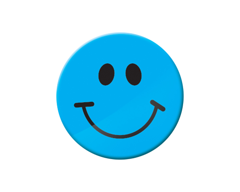 Smiling Face Blue Button Badge - School Merit Stickers