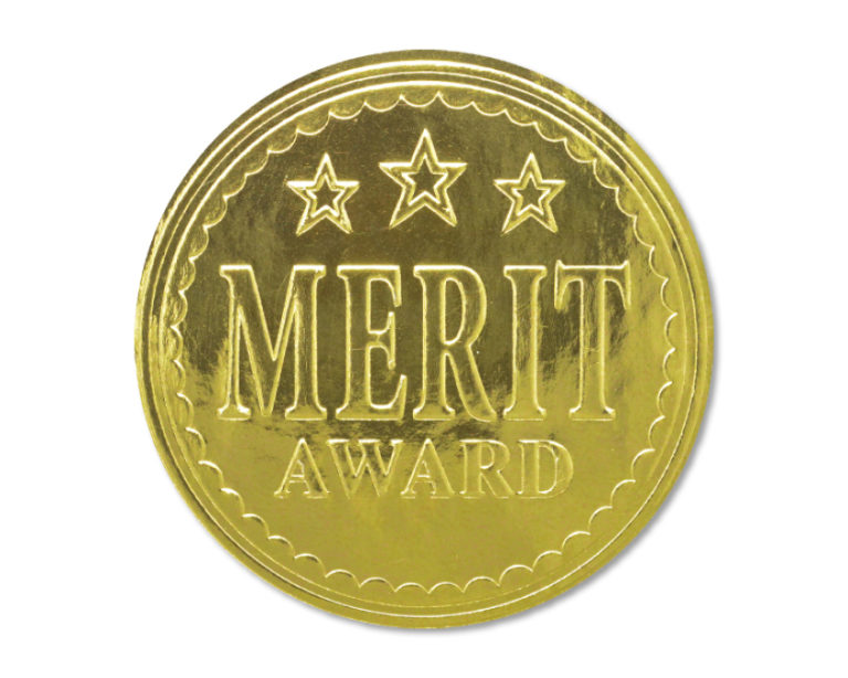 Metallic 'Merit Award' Sticker 44mm - School Merit Stickers