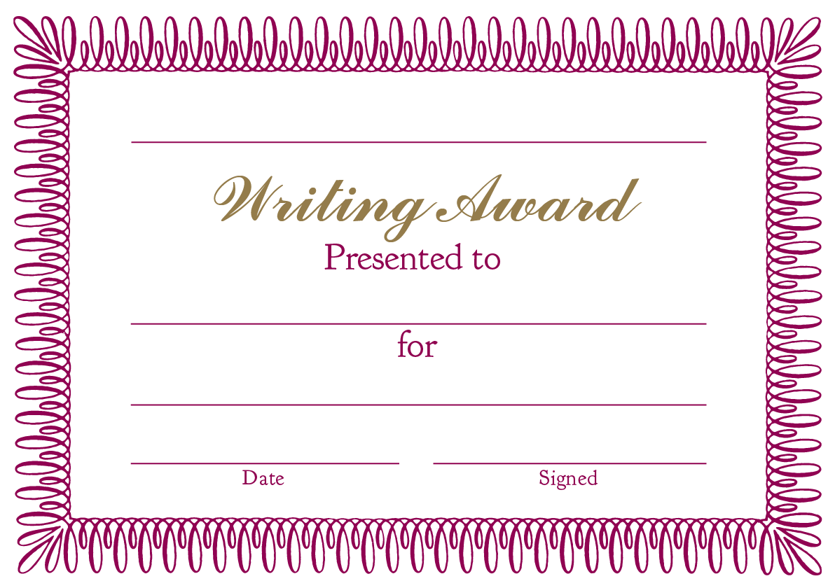 Writing Award Classic Certificate - School Merit Stickers