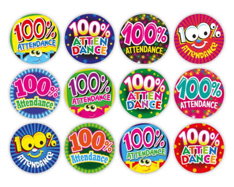 100% Attendance Megamix Stickers - School Merit Stickers