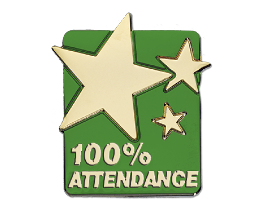 100% ATTENDANCE badge - Green (pack of 5) - School Merit Stickers