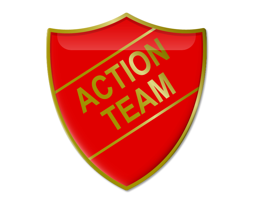 Action Team Enamel Badge In Red - School Merit Stickers