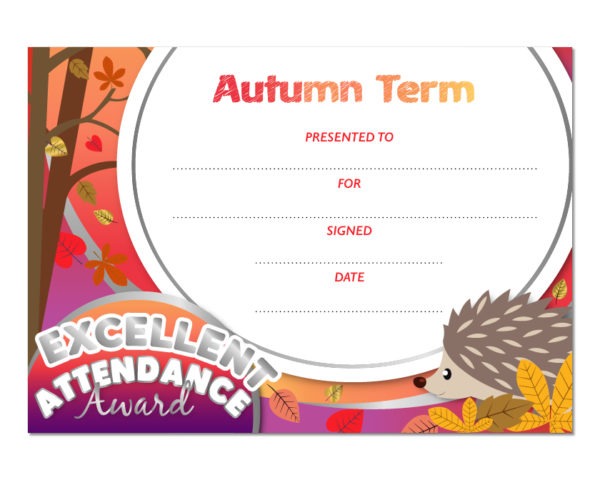 Excellent Attendance Autumn Term Certificate - School Merit Stickers