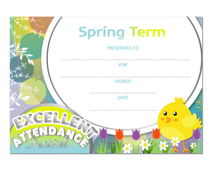 Excellent Attendance Spring Term Certificate - School Merit Stickers