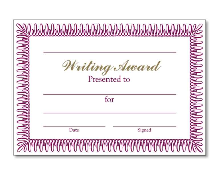 Writing Award Classic Certificate - School Merit Stickers