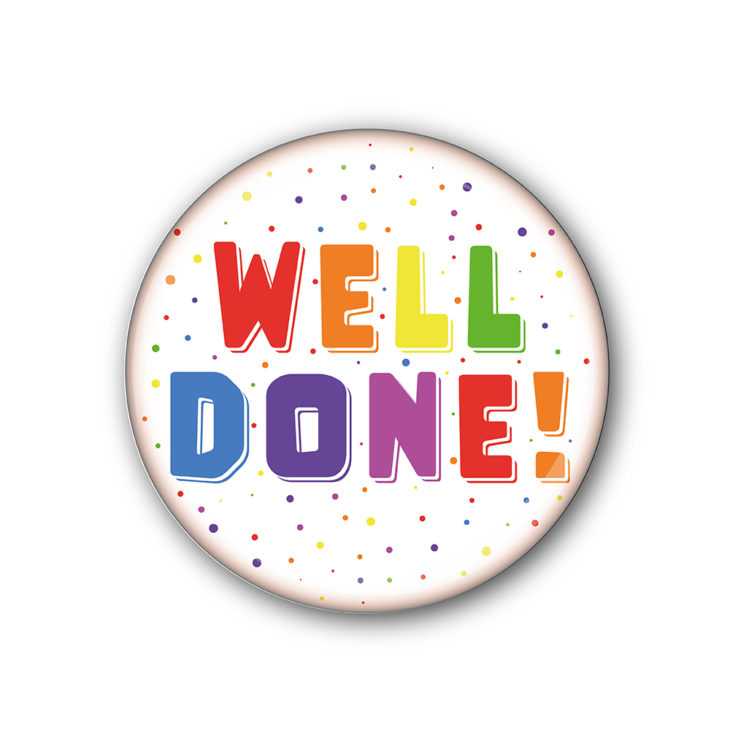 Rainbow Well Done Button Badges - School Merit Stickers