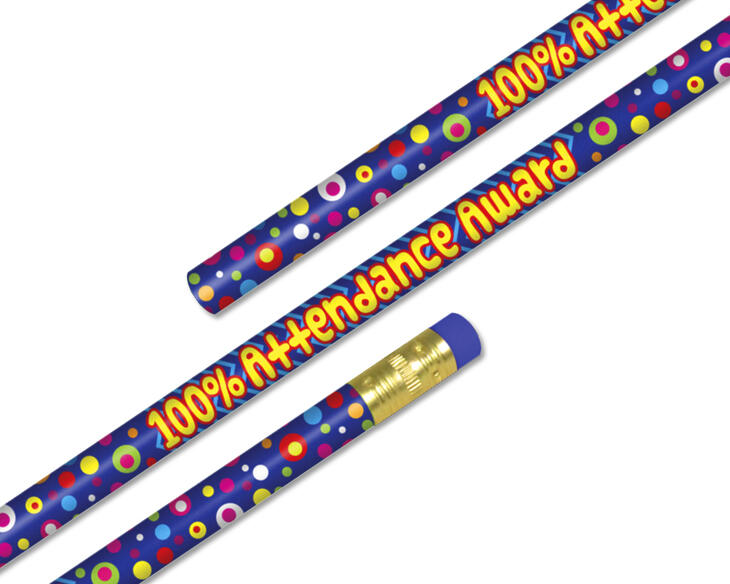 100% ATTENDANCE AWARD PENCIL BIG BOX - School Merit Stickers