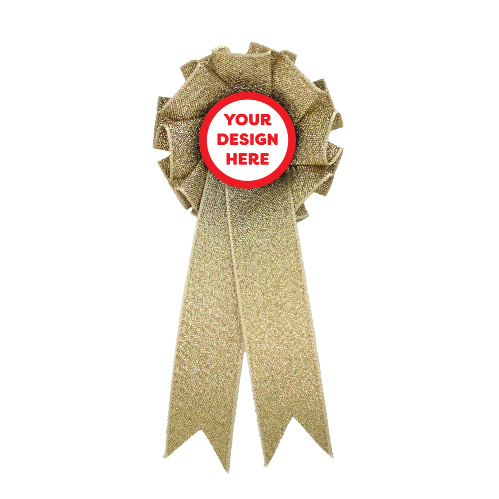 Personalised Glitter Gold Ribbon Rosette - School Merit Stickers