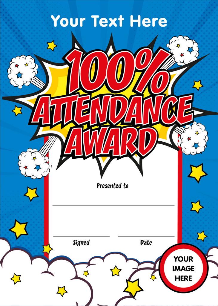 100% Attendance Award - School Merit Stickers